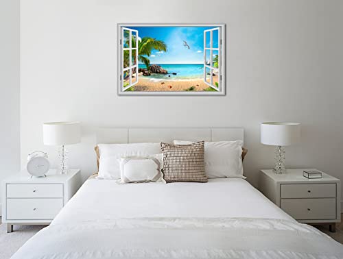 Large Beach Pictures Wall Art Canvas Print Artwork Blue Ocean Palm Tree Seascape Decor Living Room Bedroom Office with Framed 24 x36