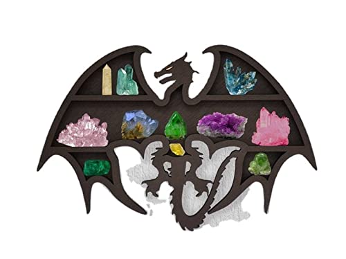 PEVSCO Crystal Shelf Display Rustic Wooden Dragon Animal Shape Wall Shelf, Boho Wall Decor Small Nursery Holder Circle Home Office Room Decor
