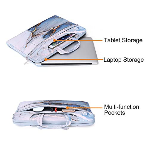 MOSISO Laptop Shoulder Bag Compatible with MacBook Air 15 inch M2 A2941 2023/Pro 16 2023-2019 M2 A2780 M1 A2485 A2141/Pro 15 A1398, 15-15.6 inch Notebook, Messenger Bag with Belt Marble MO-MBH289