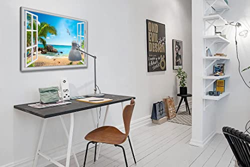 Large Beach Pictures Wall Art Canvas Print Artwork Blue Ocean Palm Tree Seascape Decor Living Room Bedroom Office with Framed 24 x36