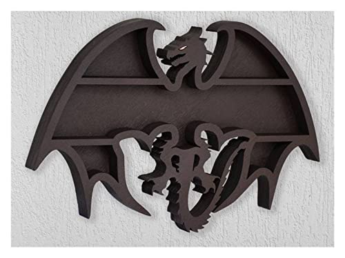PEVSCO Crystal Shelf Display Rustic Wooden Dragon Animal Shape Wall Shelf, Boho Wall Decor Small Nursery Holder Circle Home Office Room Decor