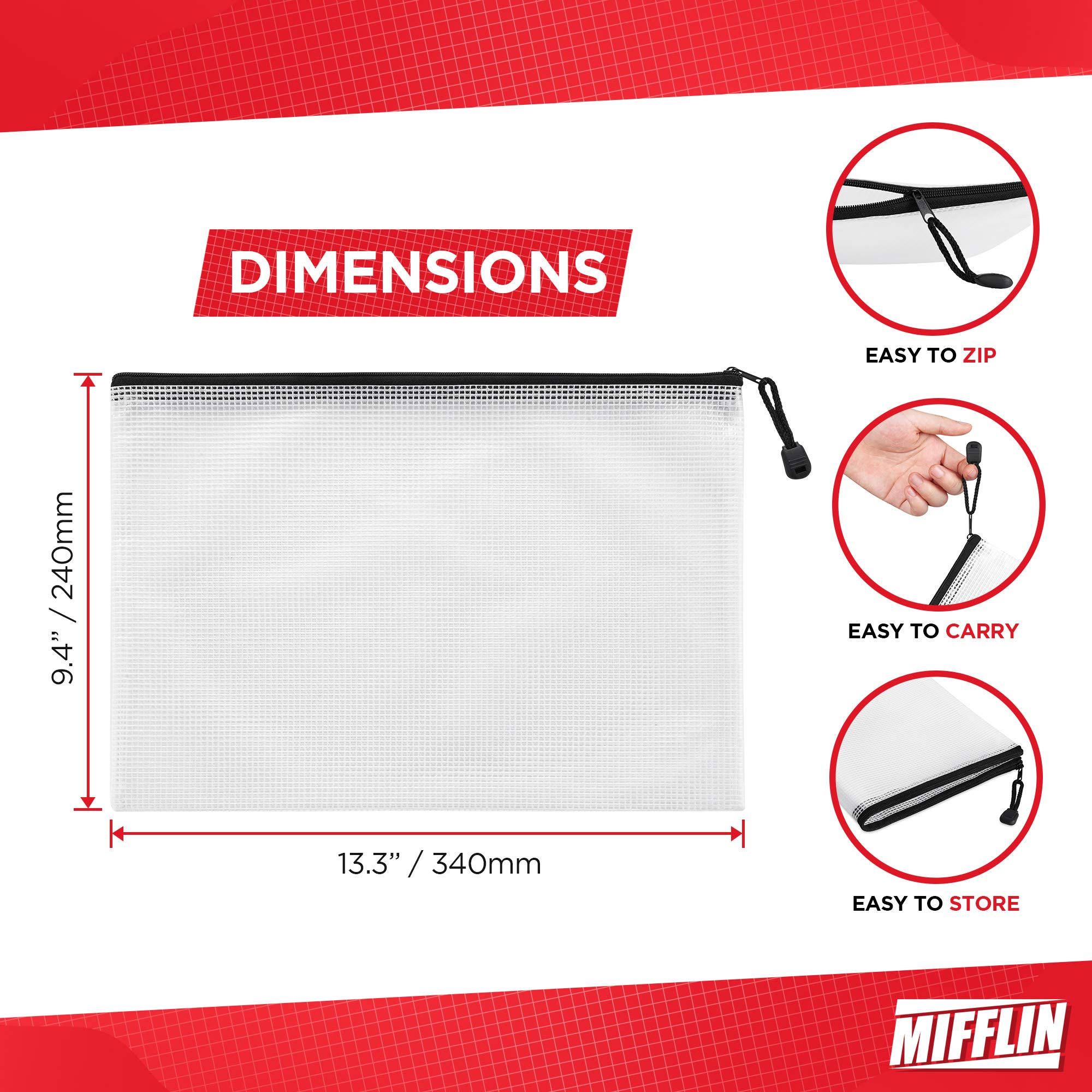 Mifflin-USA 18pcs Mesh Zipper Pouch Document Bag, A4 Mesh Bags Waterproof Clear Travel Zipper Organizing Bags for Board Game School Home Office Organization