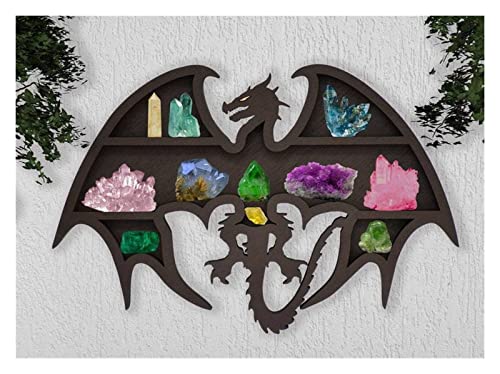 PEVSCO Crystal Shelf Display Rustic Wooden Dragon Animal Shape Wall Shelf, Boho Wall Decor Small Nursery Holder Circle Home Office Room Decor