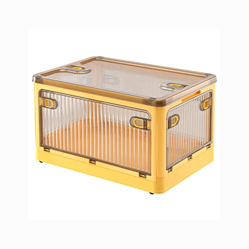 MAOWAPLG Folding Storage Box with Lid and Latches, 30 Qt Clear Stackable Storage Bins with Wheels, 5-Door Small Foldable Plastic Storage Boxes for Organizing Clothes Toy Books Grocery Quilt (1 Pack)
