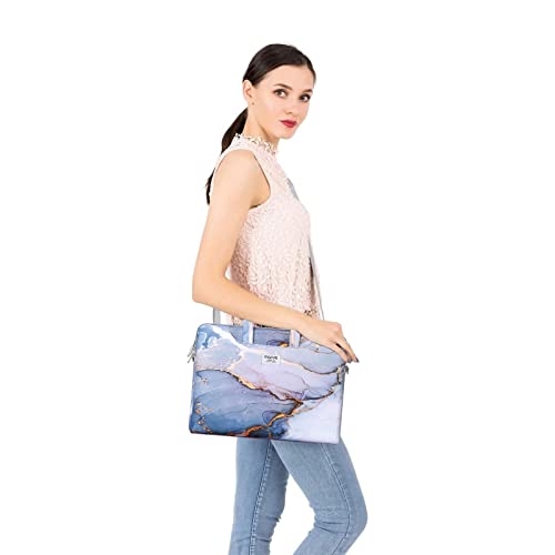 MOSISO Laptop Shoulder Bag Compatible with MacBook Air 15 inch M2 A2941 2023/Pro 16 2023-2019 M2 A2780 M1 A2485 A2141/Pro 15 A1398, 15-15.6 inch Notebook, Messenger Bag with Belt Marble MO-MBH289