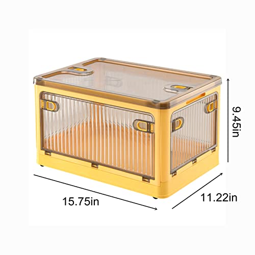 MAOWAPLG Folding Storage Box with Lid and Latches, 30 Qt Clear Stackable Storage Bins with Wheels, 5-Door Small Foldable Plastic Storage Boxes for Organizing Clothes Toy Books Grocery Quilt (1 Pack)