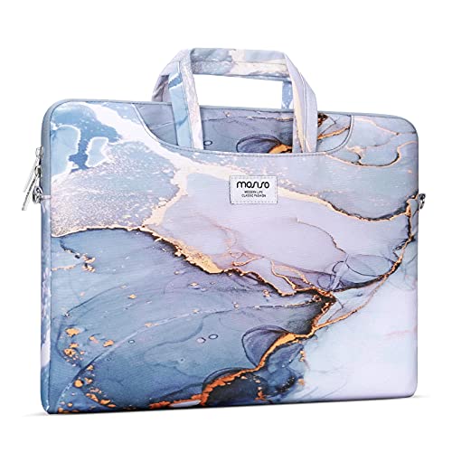 MOSISO Laptop Shoulder Bag Compatible with MacBook Air 15 inch M2 A2941 2023/Pro 16 2023-2019 M2 A2780 M1 A2485 A2141/Pro 15 A1398, 15-15.6 inch Notebook, Messenger Bag with Belt Marble MO-MBH289