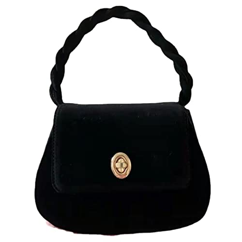 Woman Purse Handbags Matte Velvet Ladies Retro Small Shoulder Bags Vintage Solid Color Female Tote Underarm Bag (Black)