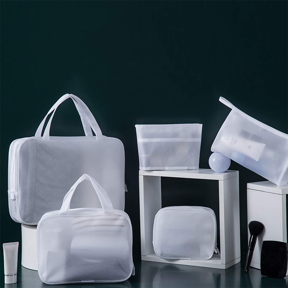 Cabilock 1pc Waterproof Cosmetic Bag White Makeup Bag Zipper Mesh Pouch Waterproof Makeup Bag Zipper Cosmetic Purse Mesh Bag Travel