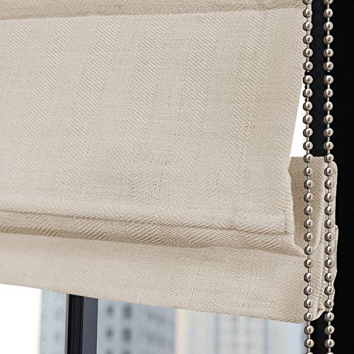 Sunbox Cordless Roman Shades for Windows, Fabric and Texture Roman Shade,Window Treatments,for Home,Bedroom,French Door,Linen
