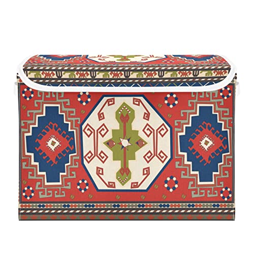 linqin Towel Storage Box with Lid for Shelves Persian Carpet Tribal Texture Storage Containers Collapsible Photo Box