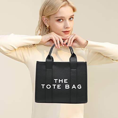 Women's The Tote Bag, PU Leather Tote Bag, Shoulder, Crossbody or Handle Bag for Work, School (10.2X4.2X8.5in) (black)