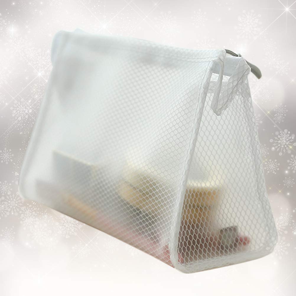 Cabilock 1pc Waterproof Cosmetic Bag White Makeup Bag Zipper Mesh Pouch Waterproof Makeup Bag Zipper Cosmetic Purse Mesh Bag Travel