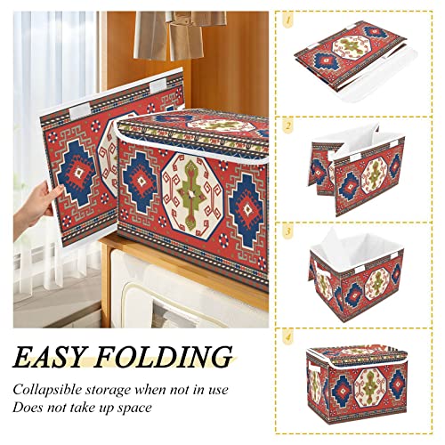 linqin Towel Storage Box with Lid for Shelves Persian Carpet Tribal Texture Storage Containers Collapsible Photo Box
