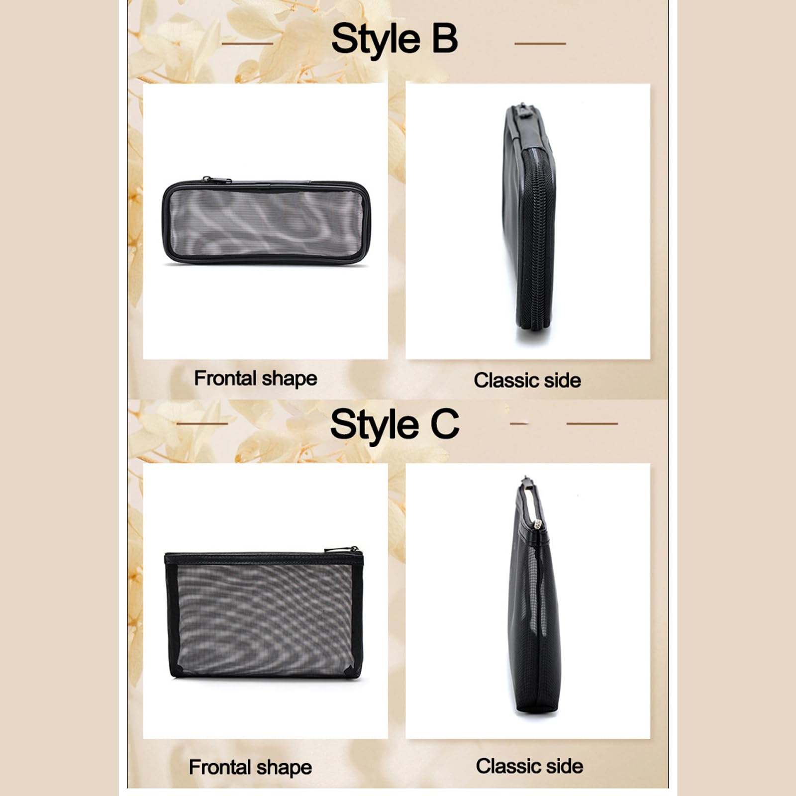 Gidary Mesh Cosmetic Bag Mesh Zipper Pouch Clear Cosmetic Bags for Home Travel Accessories Organizer 3PCS