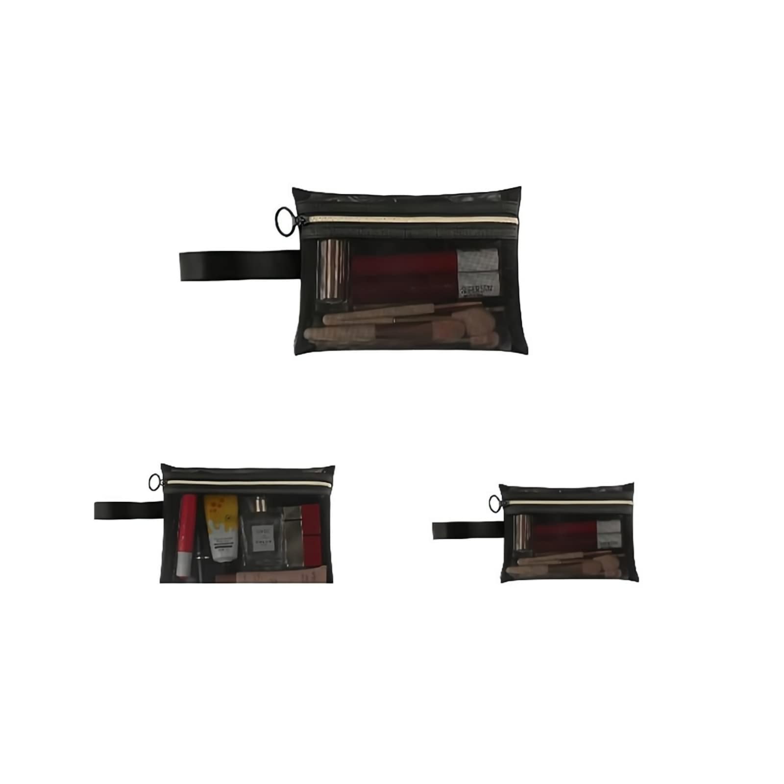 Gidary Mesh Cosmetic Bag Portable Clear Makeup Bags Mesh Zipper Pouch for Home Office Travel Accessories Organizer 3PCS