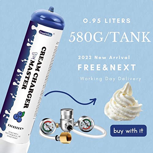 GreatWhip Whipped Cream Charger 580g Blueberry Whipped Cream Chargers 0.95 Liter Nitrous Tank (3 Cylinders)