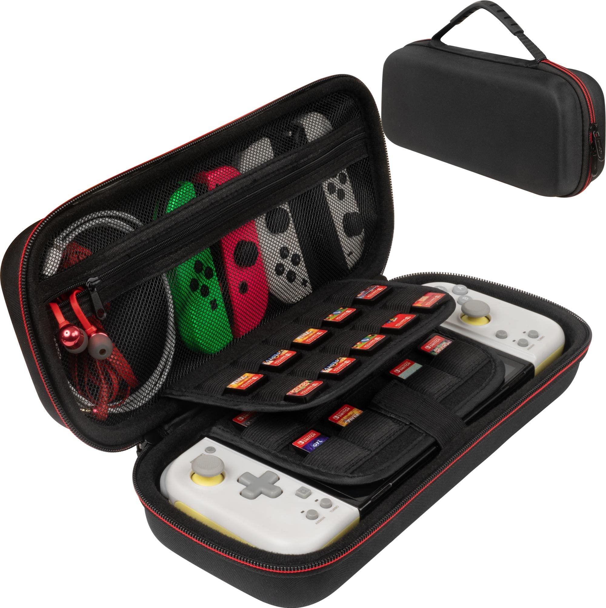 ButterFox Carrying Case for Hori Split Pad Compact, 20 Game Slot Holders (18 Physical + 2 digital), Compatible with Both Regular Switch and Swith OLED - Black