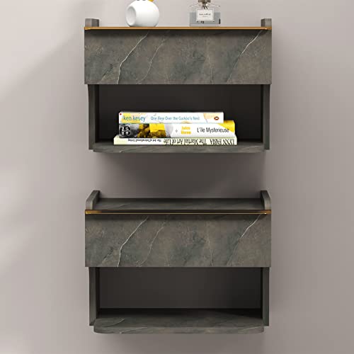 Bixiaomei Floating Bedside Table Nightstands, Wall Mounted Bedside Cabinet, Floating Wall Shelf Console with Mental, Modern Storage Cabinet Unit for Bedroom & Living Room (2 Pieces/Dark Grey/17.72IN)
