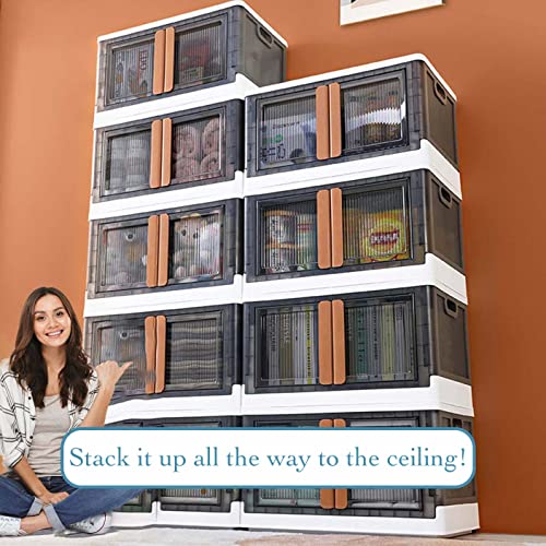 Storage Bins With Lids - JUST AMAZING DEALS Stackable Storage Bins with Front Opening Doors and Top Lids for DUAL ACCESS, Collapsible, Portable, Closet Office Bedroom Craft Toy Storage (8.5 gallon / 32 litre)