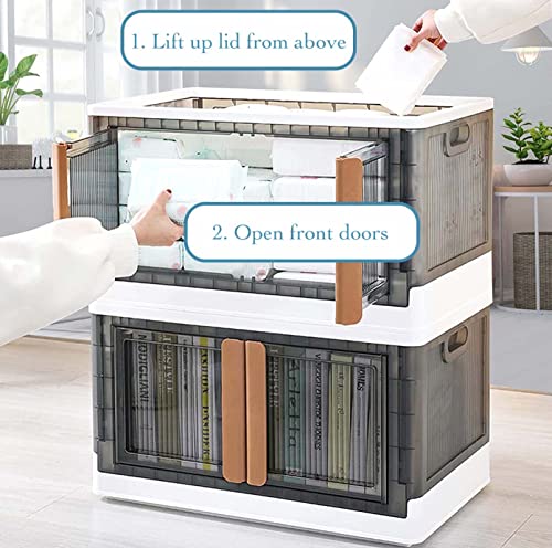 Storage Bins With Lids - JUST AMAZING DEALS Stackable Storage Bins with Front Opening Doors and Top Lids for DUAL ACCESS, Collapsible, Portable, Closet Office Bedroom Craft Toy Storage (8.5 gallon / 32 litre)