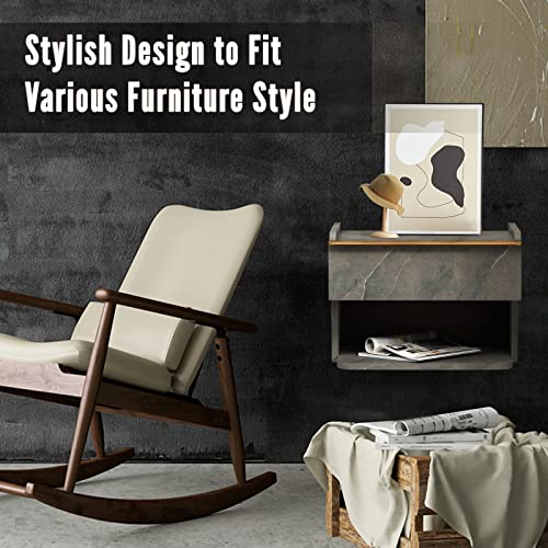 Bixiaomei Floating Bedside Table Nightstands, Wall Mounted Bedside Cabinet, Floating Wall Shelf Console with Mental, Modern Storage Cabinet Unit for Bedroom & Living Room (2 Pieces/Dark Grey/17.72IN)