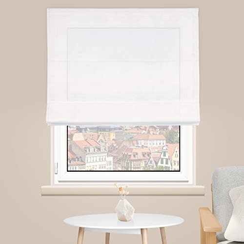 Matinss Cordless Roman Shades,23x64 White,Premium Light-Filtering Roman Shades, Detachable,Energy Efficient, Heat Resistance Polyester Material, for Bedroom, Living Room Decor