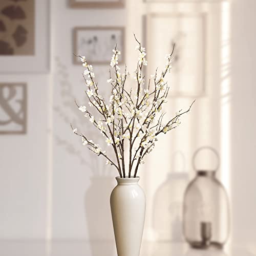 Ammyoo 4 PCS Artificial Plum Blossom Party Decorations Fake Cherry Flowers Faux Long Stems Wintersweets Silk Flowers Arrangement for Wedding Home Office Bedroom Decor(White)