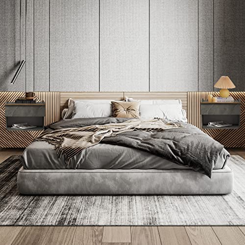 Bixiaomei Floating Bedside Table Nightstands, Wall Mounted Bedside Cabinet, Floating Wall Shelf Console with Mental, Modern Storage Cabinet Unit for Bedroom & Living Room (2 Pieces/Dark Grey/17.72IN)
