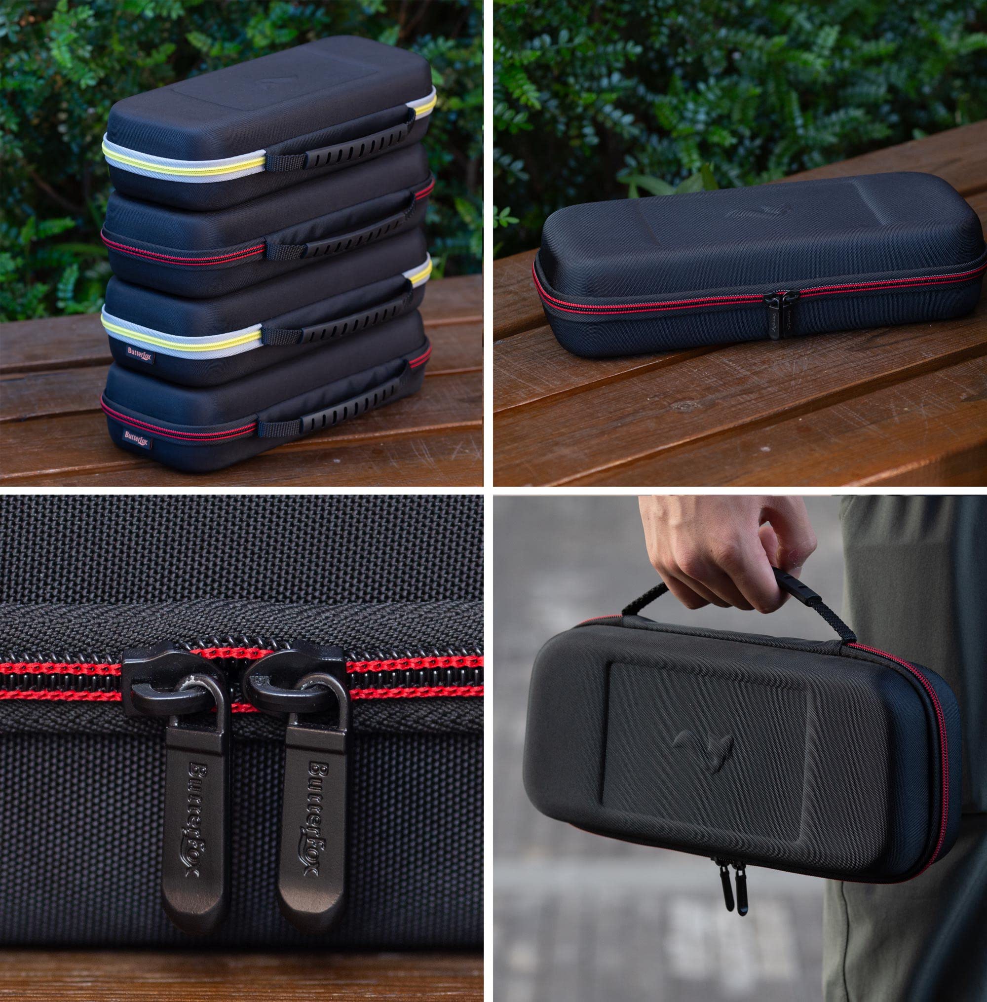 ButterFox Large Carrying Case for Hori Split Pad Compact, Fits Wall Charger, 10 Game Slot Holders (8 Physical + 2 digital), Compatible with Both Regular and OLED Switch - Black/Red