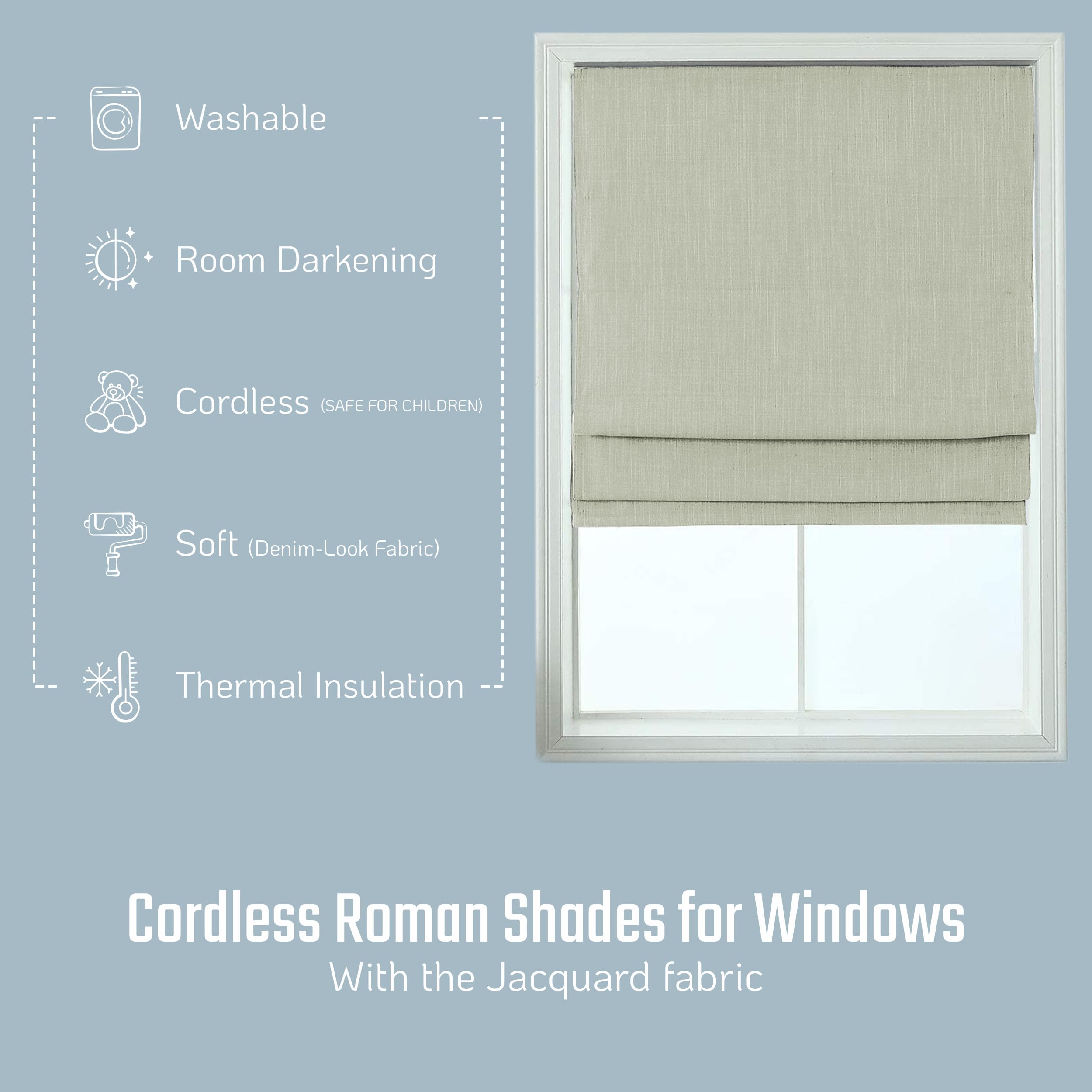 Everyday Celebration Roman Shades for Windows, Room Darkening Shades, Cordless Pull Down Window Shades, Shades for Indoor Windows, Modern Cotton Blinds & Shades, (French Vanilla) 23" W X 64" H