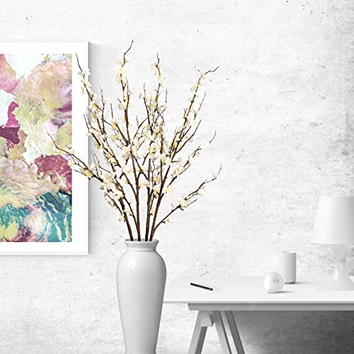 Ammyoo 4 PCS Artificial Plum Blossom Party Decorations Fake Cherry Flowers Faux Long Stems Wintersweets Silk Flowers Arrangement for Wedding Home Office Bedroom Decor(White)