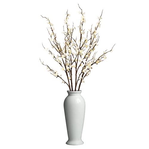 Ammyoo 4 PCS Artificial Plum Blossom Party Decorations Fake Cherry Flowers Faux Long Stems Wintersweets Silk Flowers Arrangement for Wedding Home Office Bedroom Decor(White)