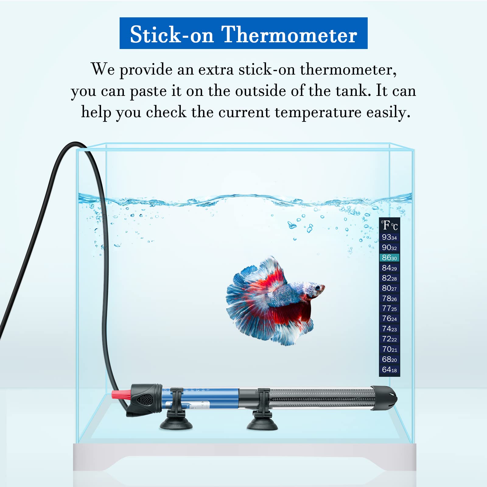 Hitop 25W/50W/100W/300W Adjustable Aquarium Heater, Submersible Glass Water Heater for 5 – 70 Gallon Fish Tank (300W)