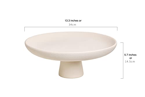 Large Off-White Ceramic Pedestal Decorative Bowl for kitchen decor. Style as a fruit bowl or as a showpiece for on your styled coffee table.