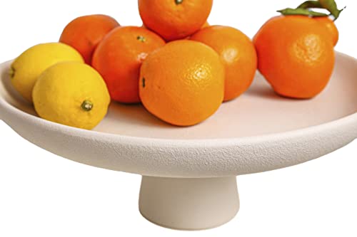 Large Off-White Ceramic Pedestal Decorative Bowl for kitchen decor. Style as a fruit bowl or as a showpiece for on your styled coffee table.