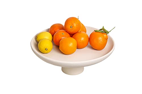 Large Off-White Ceramic Pedestal Decorative Bowl for kitchen decor. Style as a fruit bowl or as a showpiece for on your styled coffee table.