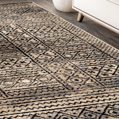 SUPERIOR Indoor Small Area Rug, Geometric Aztec Decor for Office, Home Entry, Dining, Dorm, Kitchen, Hardwood Floor, Living Room, Bedroom, Jute Backing, Navajo Collection, 5' x 8', Cream