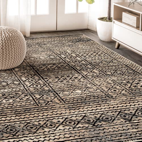 SUPERIOR Indoor Small Area Rug, Geometric Aztec Decor for Office, Home Entry, Dining, Dorm, Kitchen, Hardwood Floor, Living Room, Bedroom, Jute Backing, Navajo Collection, 5' x 8', Cream