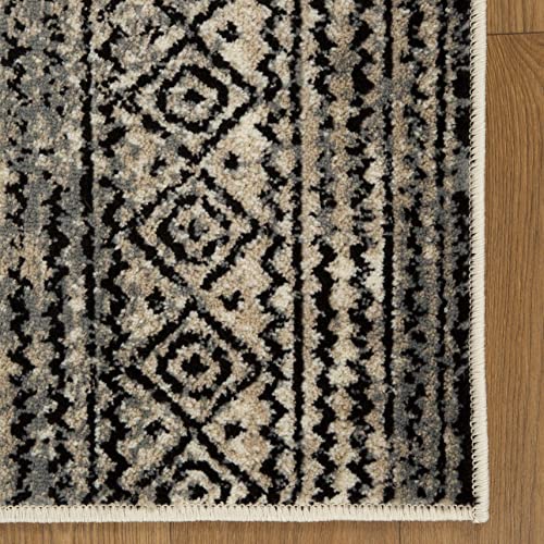 SUPERIOR Indoor Small Area Rug, Geometric Aztec Decor for Office, Home Entry, Dining, Dorm, Kitchen, Hardwood Floor, Living Room, Bedroom, Jute Backing, Navajo Collection, 5' x 8', Cream