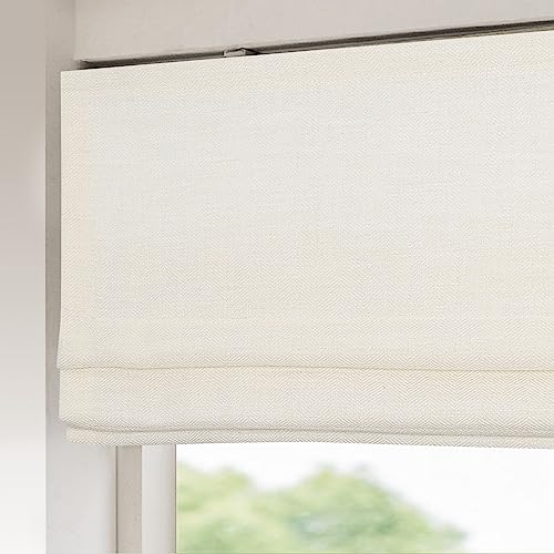 Sunbox Blinds Cordless Roman Shades for Windows, Window Treatments, Room Darkening Shades, Linen Fabric Roman Shades for Doors, Kitchen, Linen Cream