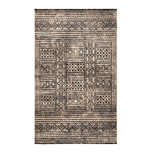 SUPERIOR Indoor Small Area Rug, Geometric Aztec Decor for Office, Home Entry, Dining, Dorm, Kitchen, Hardwood Floor, Living Room, Bedroom, Jute Backing, Navajo Collection, 5' x 8', Cream