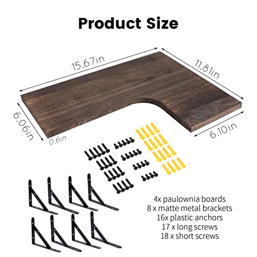 Gonghraoe Corner Floating Shelf, Rustic Wall Mounted Shelves Set of 4, Shelves for Wall Storage, Photo Picture Ledge, Display Ledges, Kitchen Spice Rack, Hanging Shelf Organizer