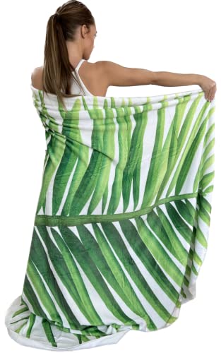 Giant Serene Palm Leaf Blanket - Large Leaf Shaped Blanket 90''x76'' Soft Plush Plant Shaped Throw Blanket Palm Leaf Blanket Shape Design Decorative for Couch Sofa Or Bed, White, Green