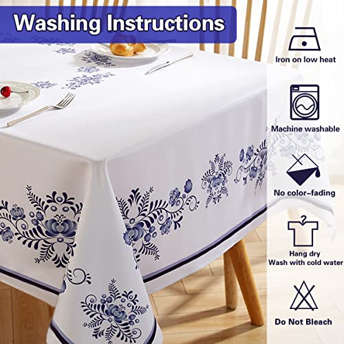 SASTYBALE Spring Ceramic/China Style Tablecloth, Blue and White Porcelain Tablecloth Spill Proof Stain Resistant Tablecloth for Kitchen Dining Picnic Party (52" x 70", Rectangle/Oblong(4-6 Seats))