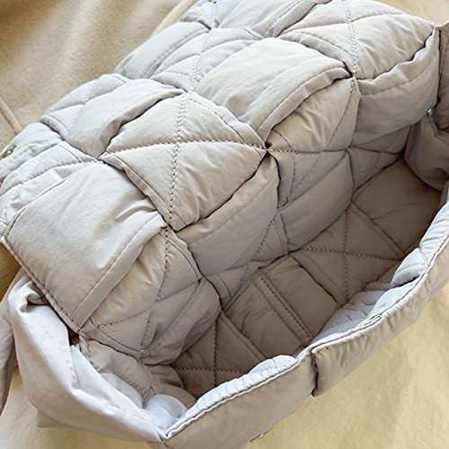 Weayouth Cotton Padded Cassette Tote Bag Puffer Crossbody Shoulder Woven Designer Purses Puffy Down Handbag For Women 2022 (Grey)