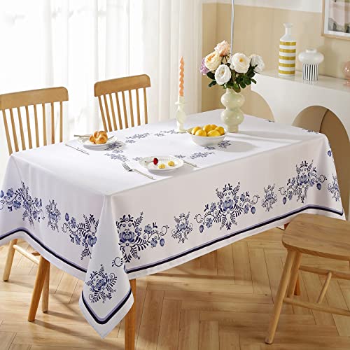 SASTYBALE Spring Ceramic/China Style Tablecloth, Blue and White Porcelain Tablecloth Spill Proof Stain Resistant Tablecloth for Kitchen Dining Picnic Party (52" x 70", Rectangle/Oblong(4-6 Seats))