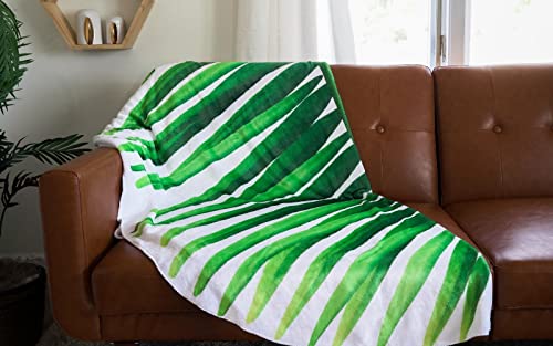Giant Serene Palm Leaf Blanket - Large Leaf Shaped Blanket 90''x76'' Soft Plush Plant Shaped Throw Blanket Palm Leaf Blanket Shape Design Decorative for Couch Sofa Or Bed, White, Green