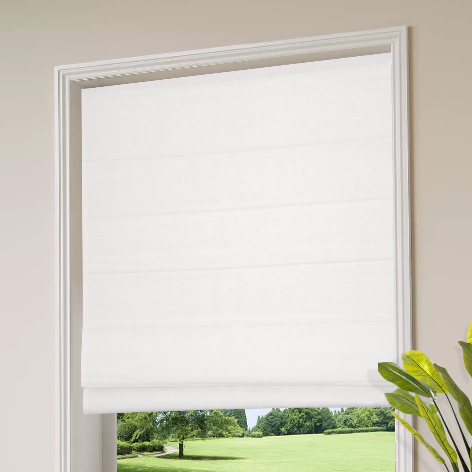 White Cordless Roman Shades, Classic Premium Blackout Roman Window Shades, Custom Washable Fabric Roman Shades for Any Room Setting (1 Piece)