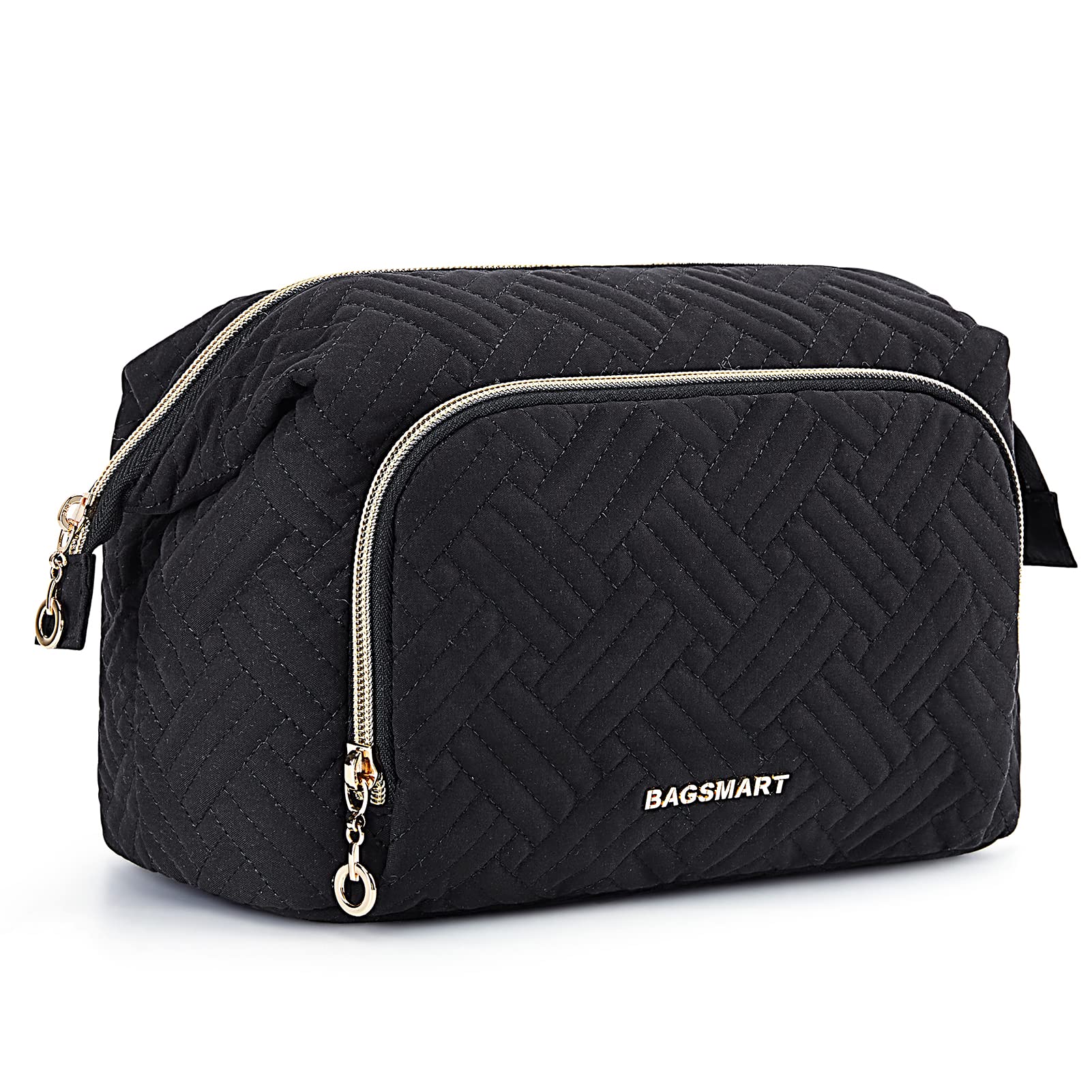 BAGSMART Travel Makeup Bag, Cosmetic Bag Make Up Organizer Case,Large Wide-open Pouch for Women Purse for Toiletries Accessories Brushes Black